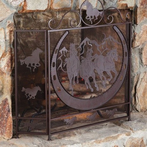 www.arcountrystore.com | Accents | Running Horses Horseshoe Fire Screen ...